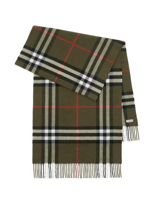 Burberry Check-print Fringed Cashmere Scarf - Green
