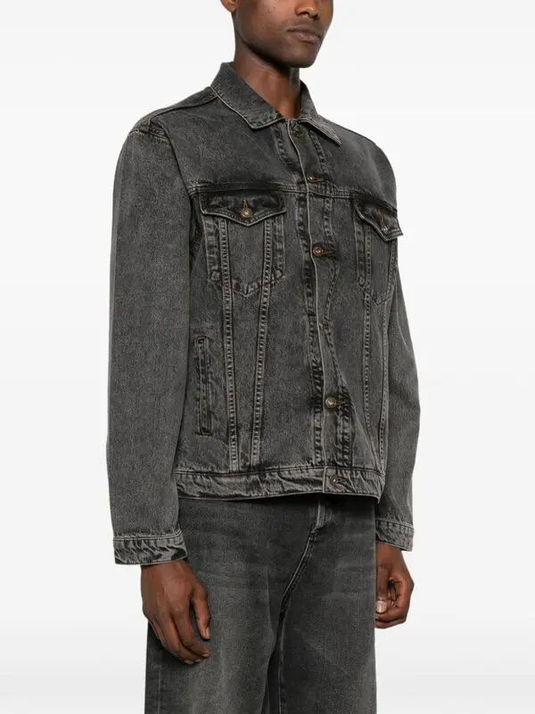 Y/project Logo-patch Denim Trucker Jacket - Grey