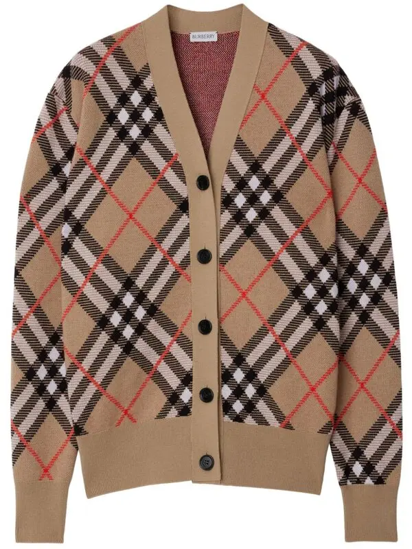 Burberry Checked Cardigan - Brown