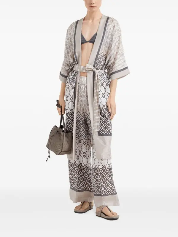 Brunello Cucinelli Geometric Print Silk Robe