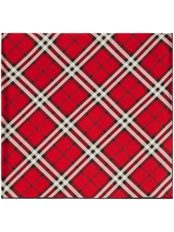 Burberry Checked Silk Scarf - Red