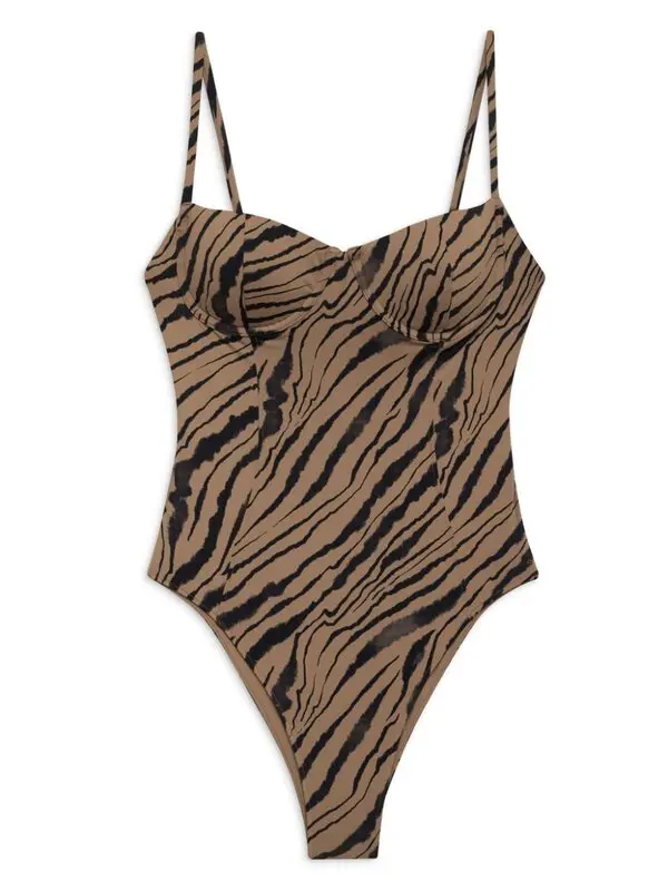 ANINE BING Kyler Zebra-print Swimsuit - Brown