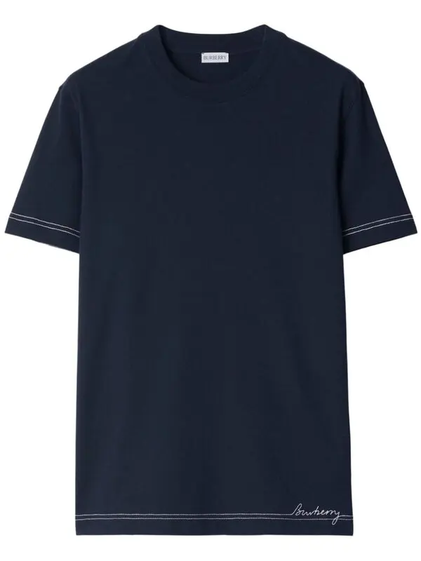 Burberry Contrast-stitching Cotton T-shirt - Blue
