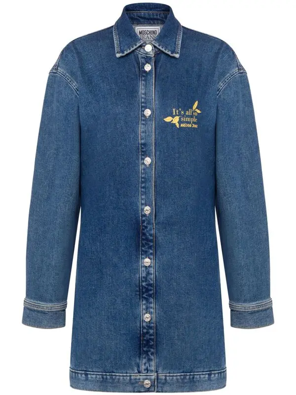Moschino Slogan-embroidered Denim Shirtdress - Blue
