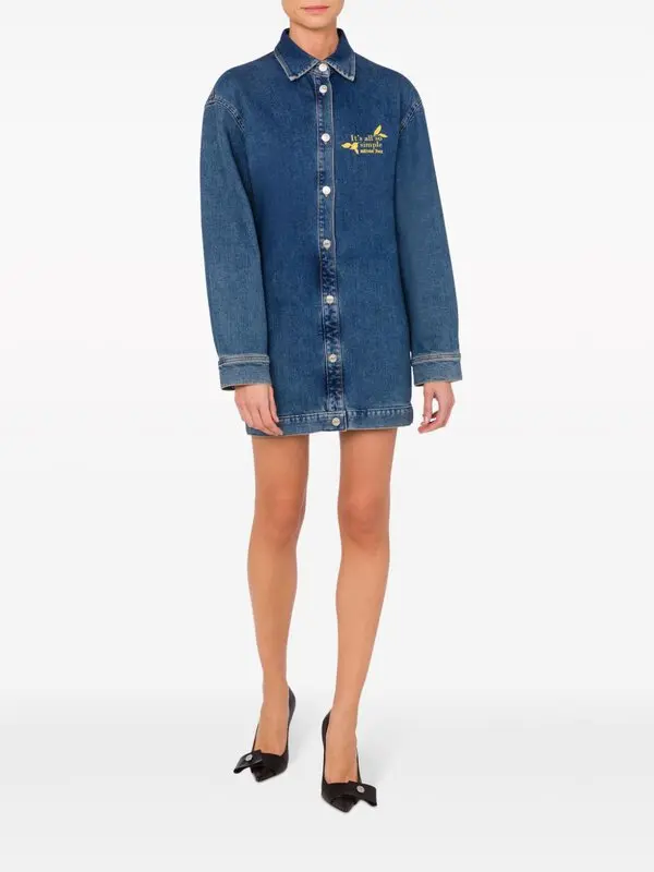 Moschino Slogan-embroidered Denim Shirtdress - Blue