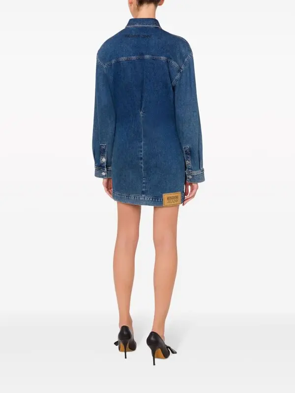 Moschino Slogan-embroidered Denim Shirtdress - Blue