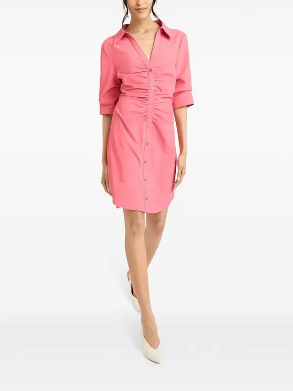 pink ruched shirt dress Women Summer T Shirt Dress Ruched Sleeve Crew Neck Loose Mini Dress Basic Casual Dresses Light Pink L