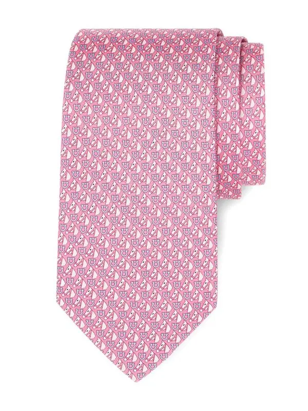 FERRAGAMO Equestrian Print Silk Neck Tie - Pink