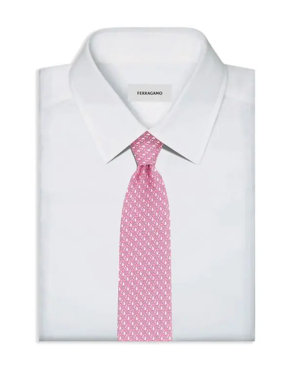 FERRAGAMO Equestrian Print Silk Neck Tie - Pink