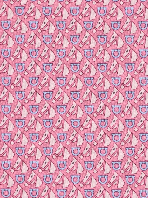FERRAGAMO Equestrian Print Silk Neck Tie - Pink