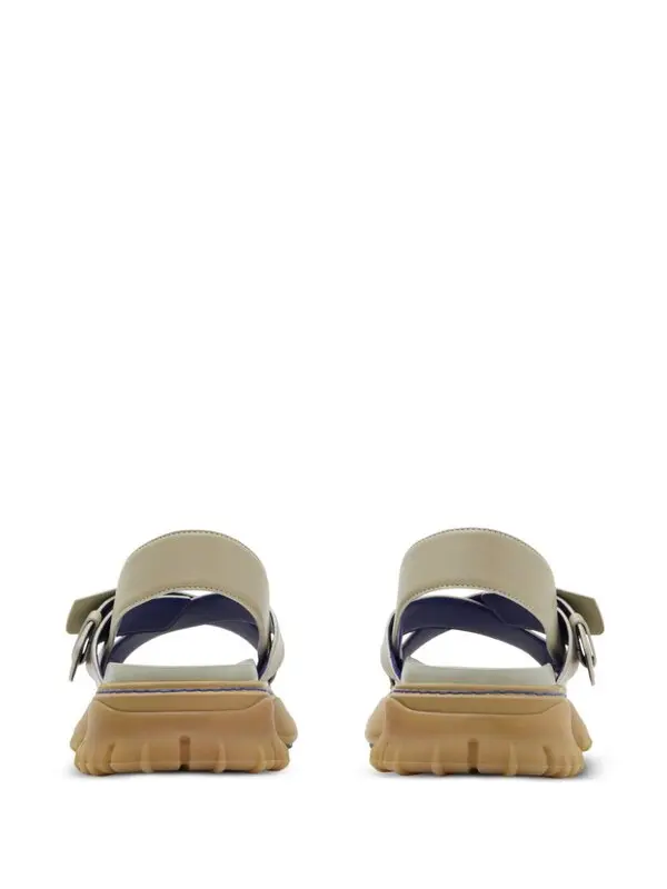 Burberry Crossover Debossed-logo Leather Sandals - Neutrals