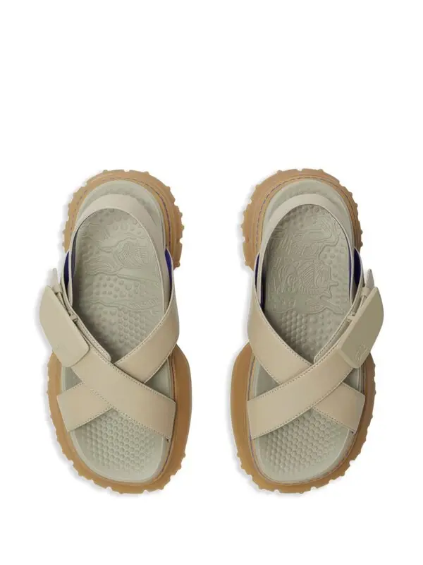 Burberry Crossover Debossed-logo Leather Sandals - Neutrals