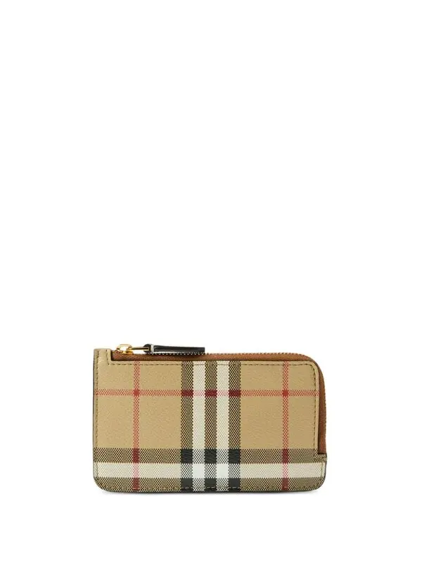 Burberry Checked Leather Wallet - Neutrals