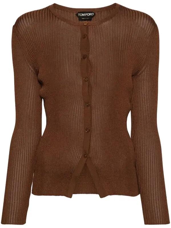 TOM FORD Round-neck Ribbed Cardigan - Brown