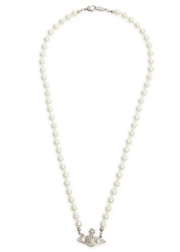 VIVIENNE WESTWOOD Mini Bas Relief Faux Pearl Necklace - Silver