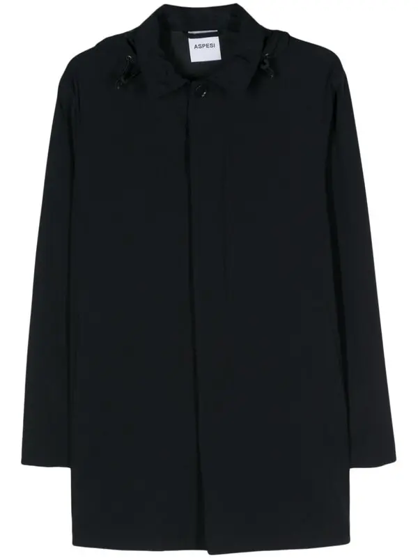 Aspesi Detachable Hood Buttoned Coat - Blue