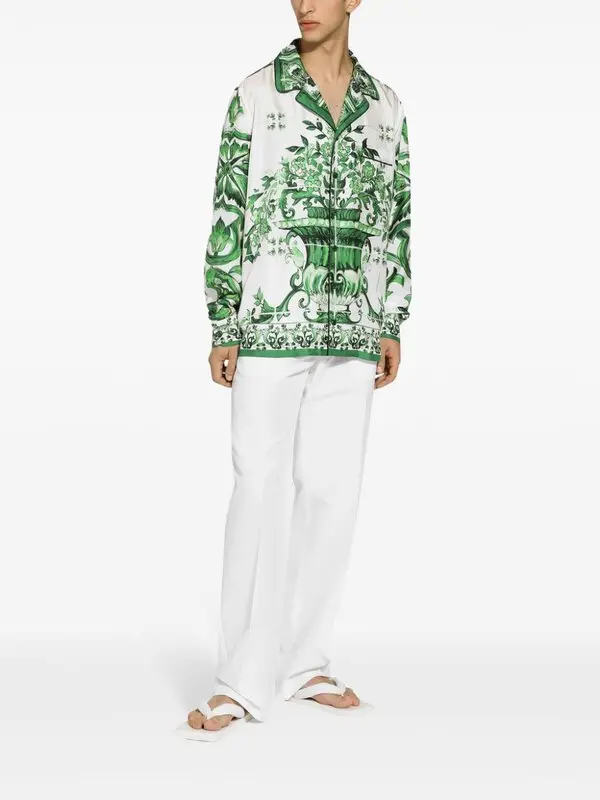Dolce & Gabbana Majolica-print Silk-twill Shirt - White