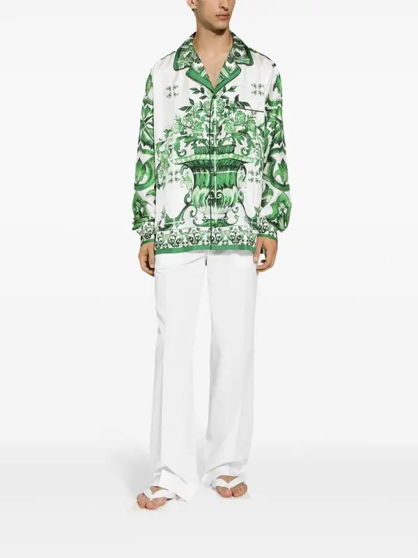 Dolce & Gabbana Majolica-print Silk-twill Shirt - White