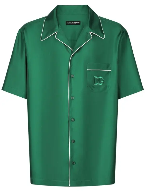 Dolce & Gabbana Embroidered-logo Silk-twill Shirt - Green