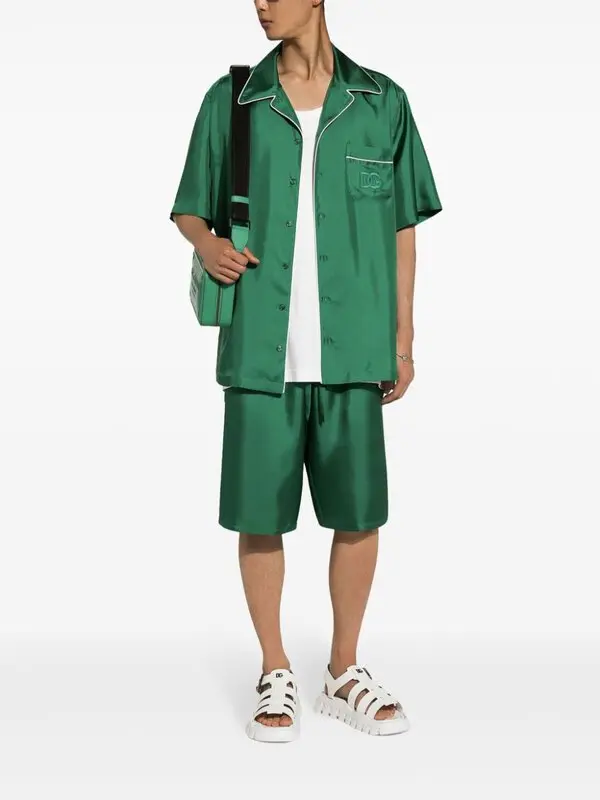 Dolce & Gabbana Embroidered-logo Silk-twill Shirt - Green