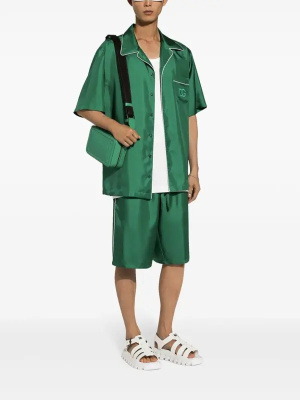 Dolce & Gabbana Embroidered-logo Silk-twill Shirt - Green