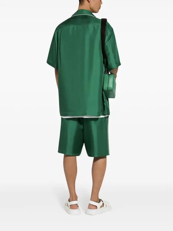 Dolce & Gabbana Embroidered-logo Silk-twill Shirt - Green
