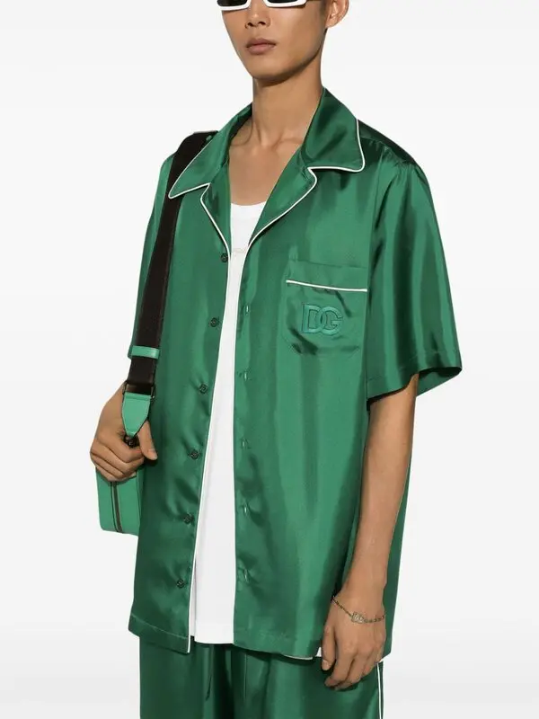 Dolce & Gabbana Embroidered-logo Silk-twill Shirt - Green