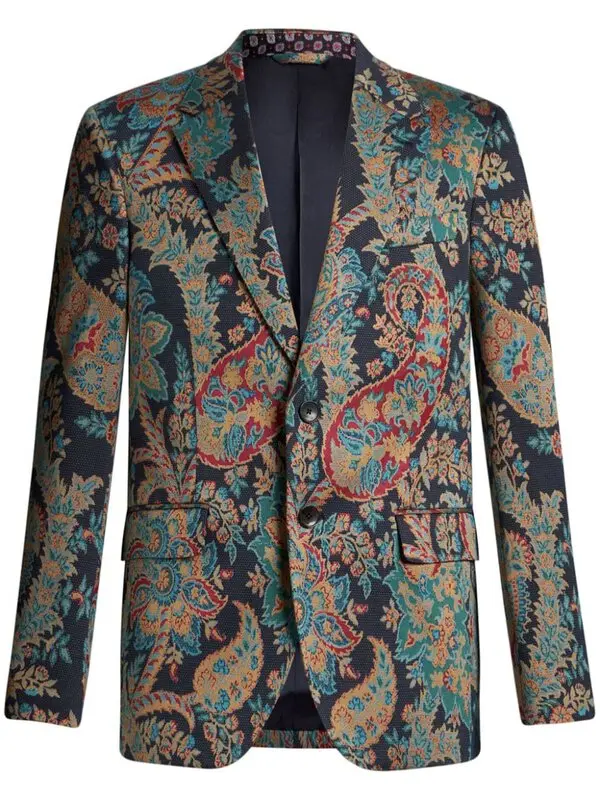 Etro Floral Paisley-jacquard Single-breasted Blazer - Blue