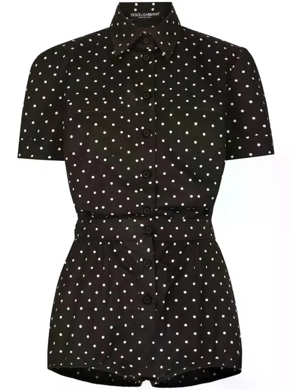 Dolce & Gabbana Polka-dot Cotton Playsuit - Black