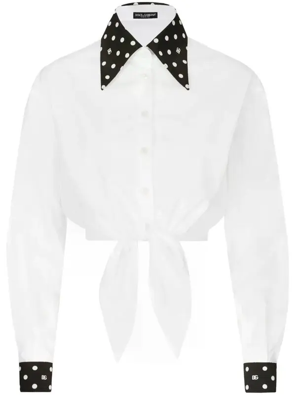 Dolce & Gabbana Polka-dot Print Cropped Shirt - White