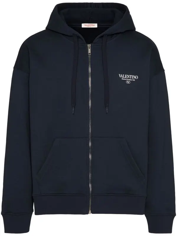 Valentino Garavani Zip-up Hoodie With Logo Print - Blue