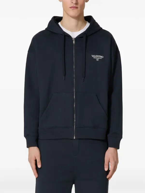 Valentino Garavani Zip-up Hoodie With Logo Print - Blue