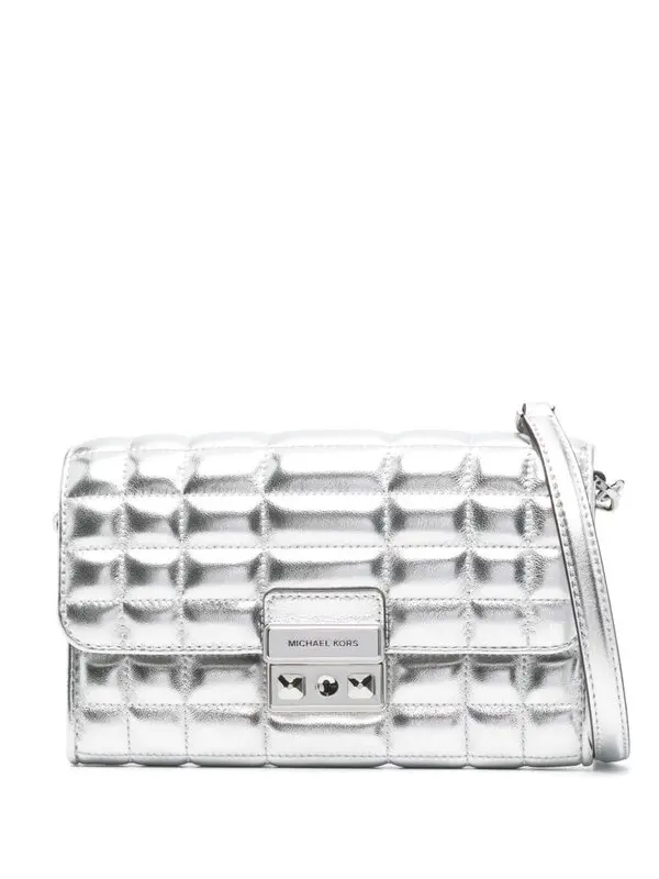 Michael Kors Large Tribeca Leather Cross Body Bag - Silver