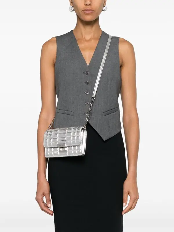 Michael Kors Large Tribeca Leather Cross Body Bag - Silver