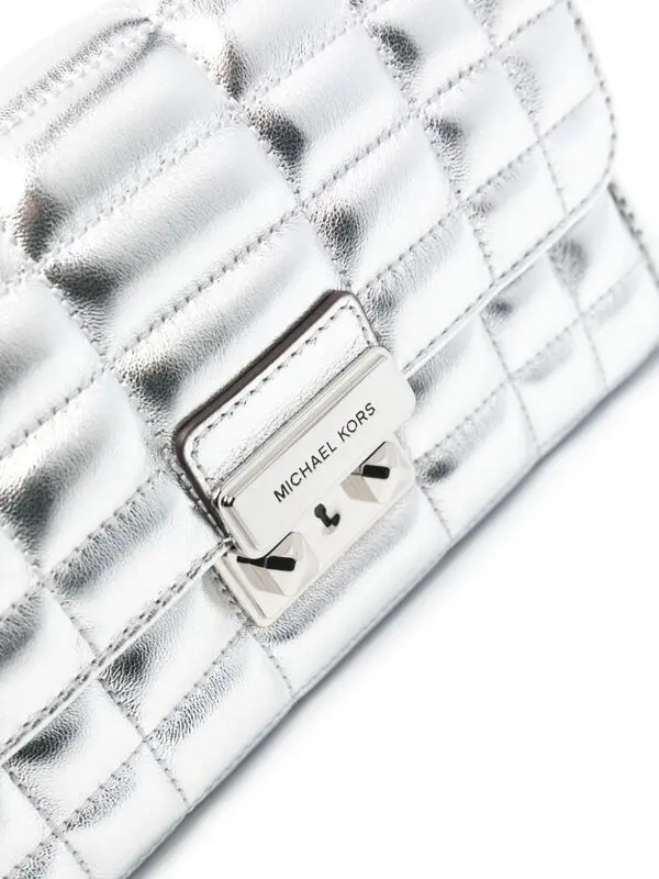 Michael Kors Large Tribeca Leather Cross Body Bag - Silver