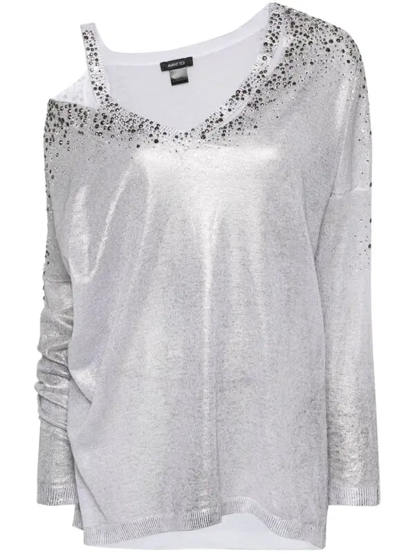 Avant Toi Lurex-Detail Crytal-Embellihed Jumper In Silver 55