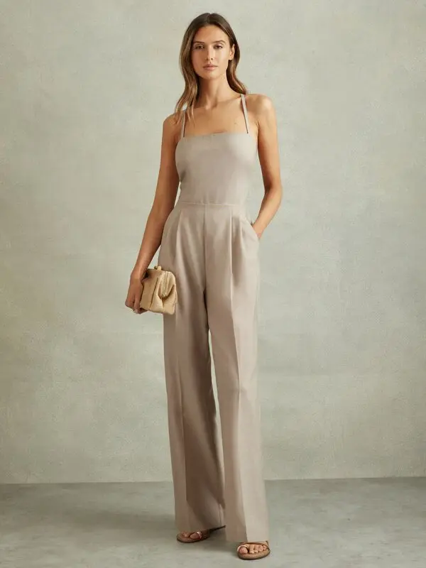 REISS Sarai Wool Jumpsuit - Neutral