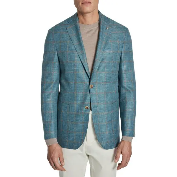 JACK VICTOR Hampton Windowpane Check Wool & Linen Blend Sport Coat