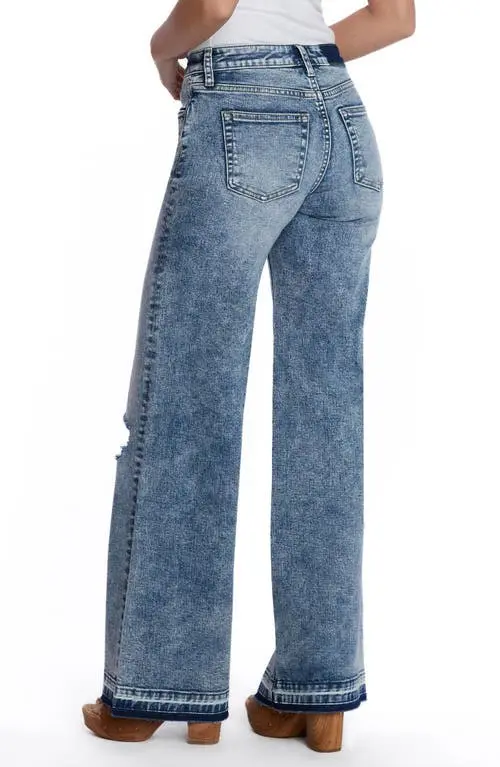 HINT OF BLU Deconstructed Wide Leg Jeans - Torn Blue