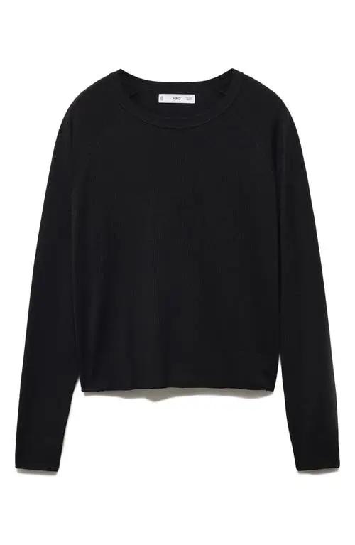 Mango Raglan Sleeve Crewneck Sweater - Black
