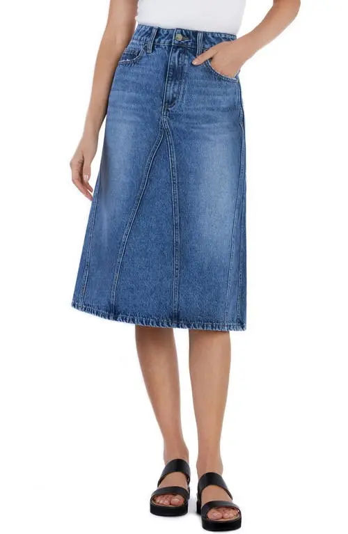 WASH LAB DENIM Paneled Midi Skirt - Double Blue