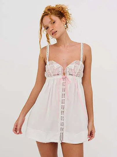 white lingerie slip dress Pearl Pink Satin Lingerie Slip Dress – Zoehify main image 1