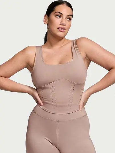 Victoria's Secret Vsx Essential Perforated Corset Tank Top - Beige