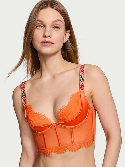 Victoria's Secret Very Sexy Shine Strap Lace Quarter-cup Corset Top - Orange