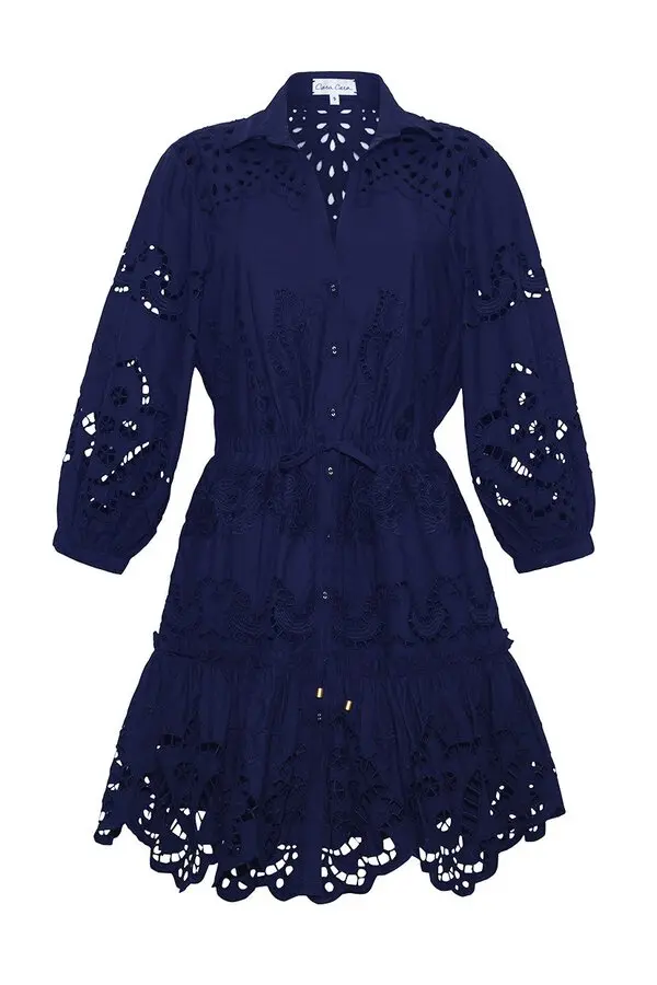 Cara Cara Robin Embroidered Dress - Navy Embroidered Eyelet