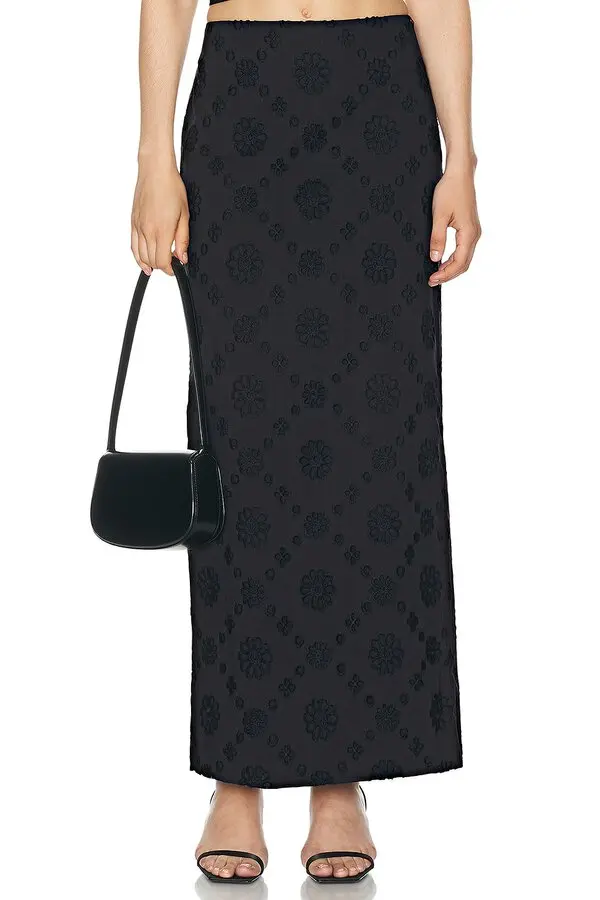 HELSA Eyelet Column Midi Skirt