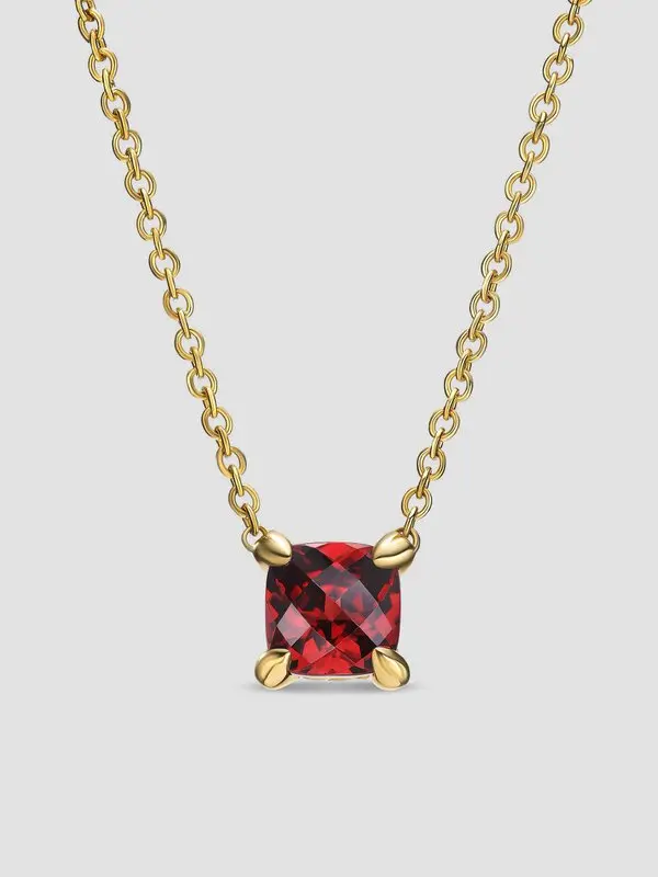 David Yurman Micro Chatelaine Pendant Necklace In 18k Yellow Gold - Garnet