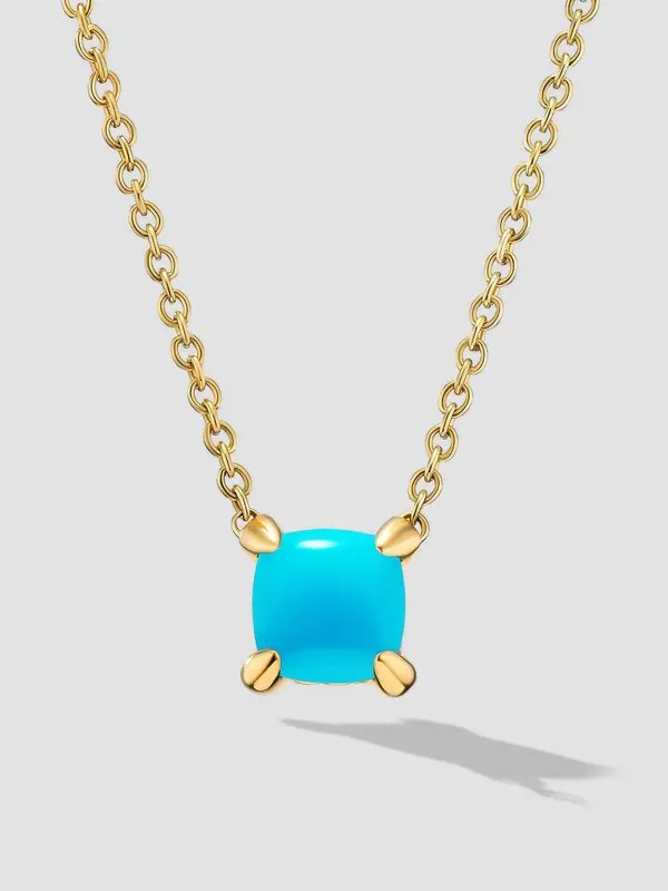 David Yurman Micro Chatelaine Pendant Necklace In 18k Yellow Gold - Turquoise