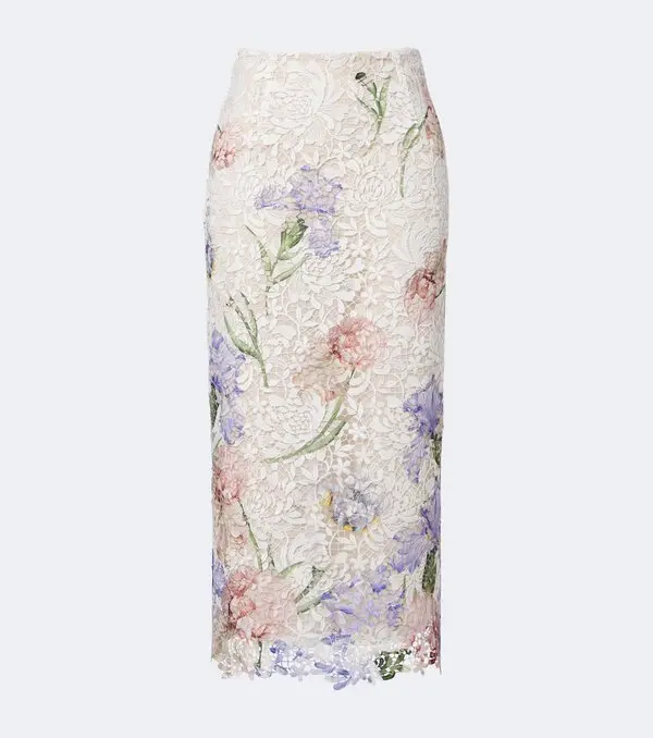 Oscar De La Renta Floral Guipure Lace Midi Skirt - Multicoloured
