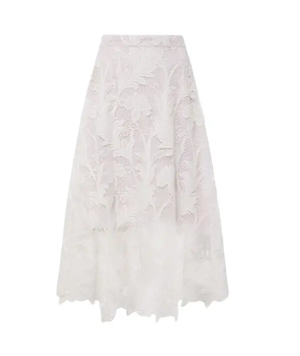 Oscar De La Renta Floral Guipure Lace Midi Skirt - White
